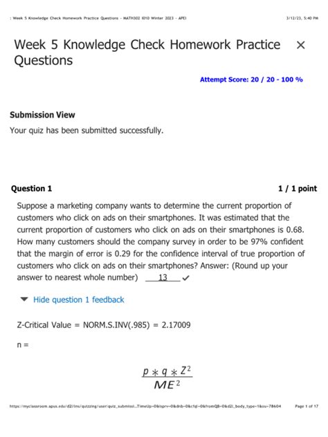 MATH302 Week 5 Knowledge Check Homework Practice Questions Course