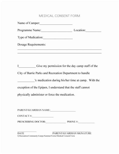 Blank Medical Consent Form Printable