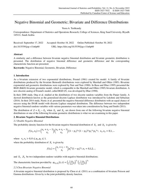 pdf negative binomial and geometric bivariate and difference distributions