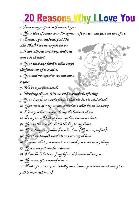 Reasons Why I Love You Esl Worksheet By Svetlana Reasons Why