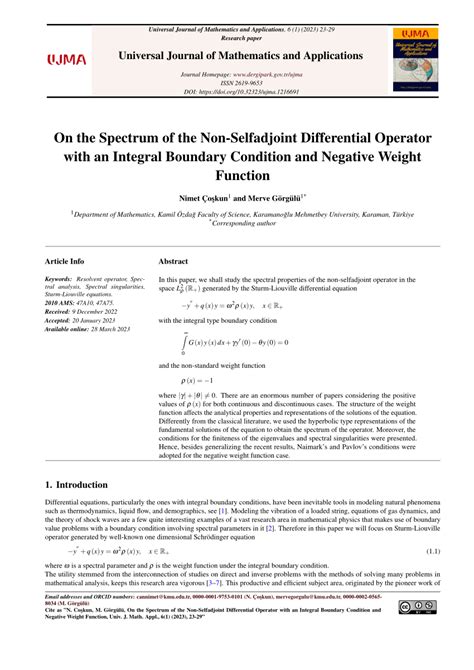 pdf on the spectrum of the non selfadjoint differential operator with an integral boundary