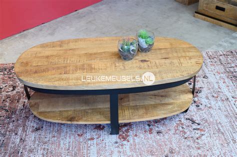 Salontafel Paras Ovaal Mangohout Met Zwart Staal Leukemeubels Nl