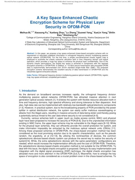 pdf a key space enhanced chaotic encryption scheme for physical layer security in ofdm pon