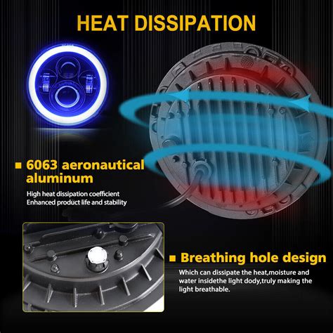 Pair 7 Round LED Headlights Hi Lo Beam Blue DRL Halo For Chevy Truck