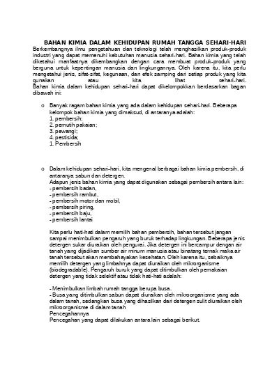 BAHAN KIMIA DALAM KEHIDUPAN RUMAH TANGGA SEHARI