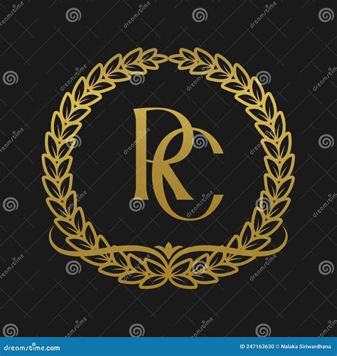 Logotipo De Letra Rc Con Corona Dorada Laurel Stock de ilustración