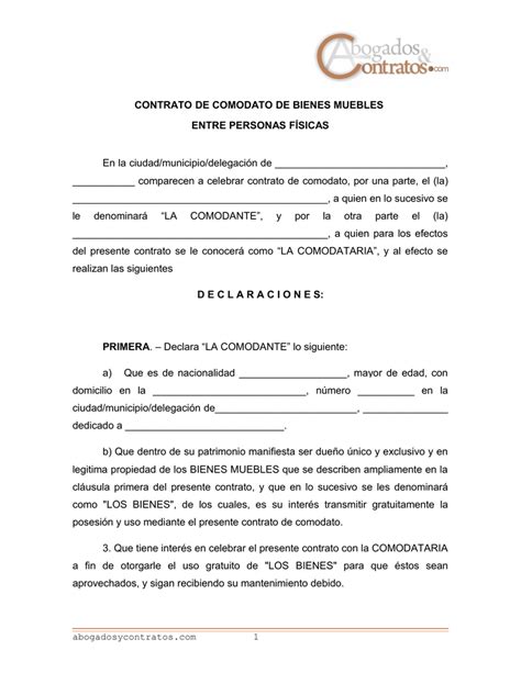 Top Imagen Modelo De Contrato De Comodato Bien Mueble Abzlocal Mx