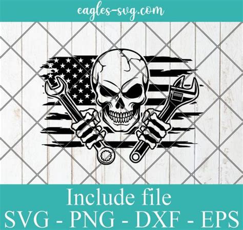 US Skull Mechanic Svg Mechanic Logo Patriotic Skull Svg Skull Mechanic