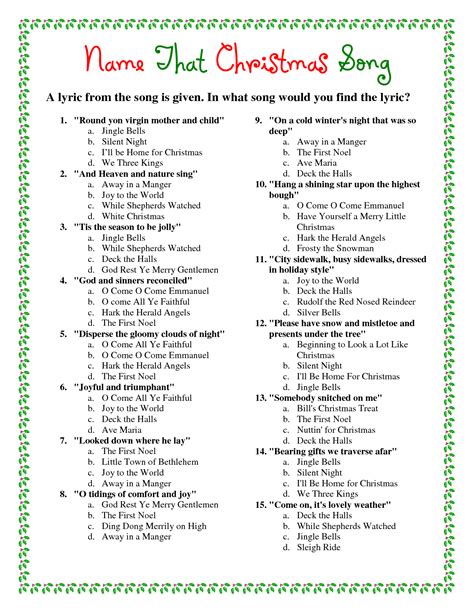 Christmas Songs With Printable Lyrics