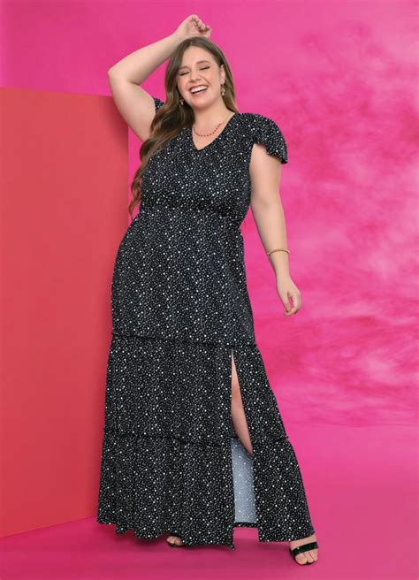 Vestido Longo Poá Preto Babadinhos Plus Size Marguerite