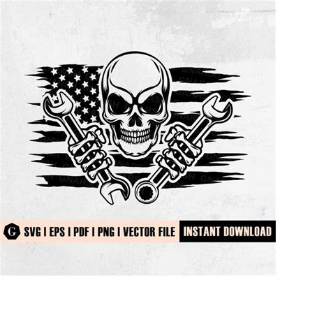 USA Skull Mechanic SVG File Mechanic Logo Wrenches Svg Inspire