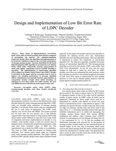 pdf design and implementation of low bit error rate of ldpc decoder