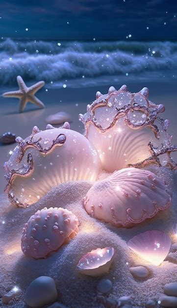 Conchas do mar nos papéis de parede da praia Foto Premium