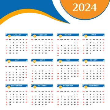Calendario Amarillo Y Azul 2024 Con Estilo Geométrico Vector PNG