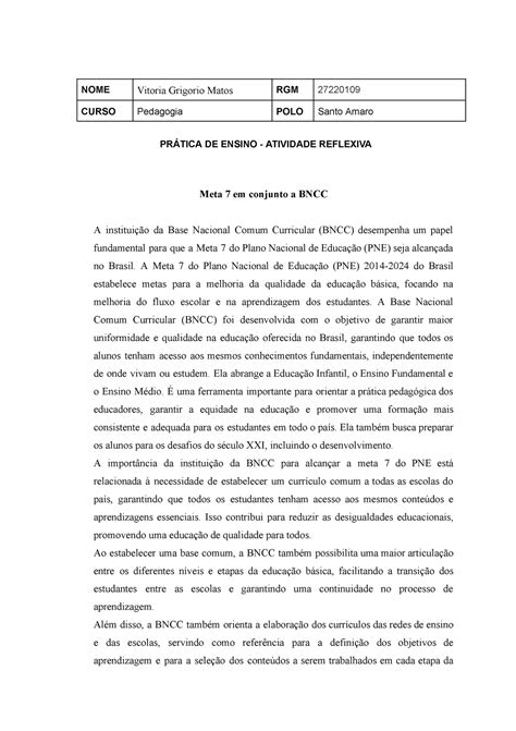 Meta 7 Trabalho sobre a importância da aplicação da BNCC para a meta