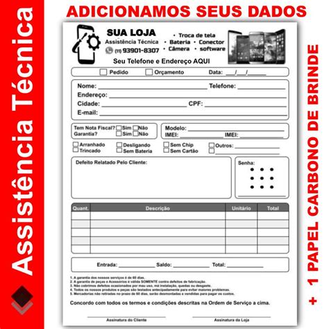 Assistência Técnica Talão 100 folhas de Pedido Orçamento Bloco
