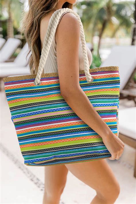 US 4 58 Drop Shipping Large Capacity Colorful Striped Beach Tote Bag