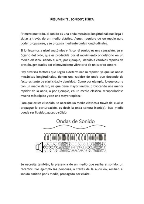Qué es el sonido RESUMEN EL SONIDO FÍSICA Primero que todo el