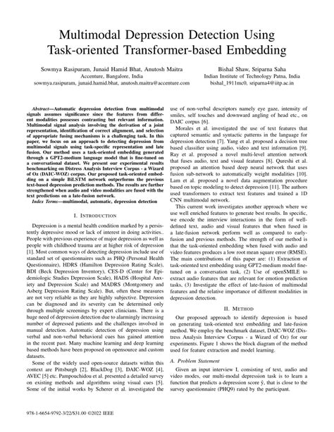 pdf multimodal depression detection using task oriented transformer based embedding