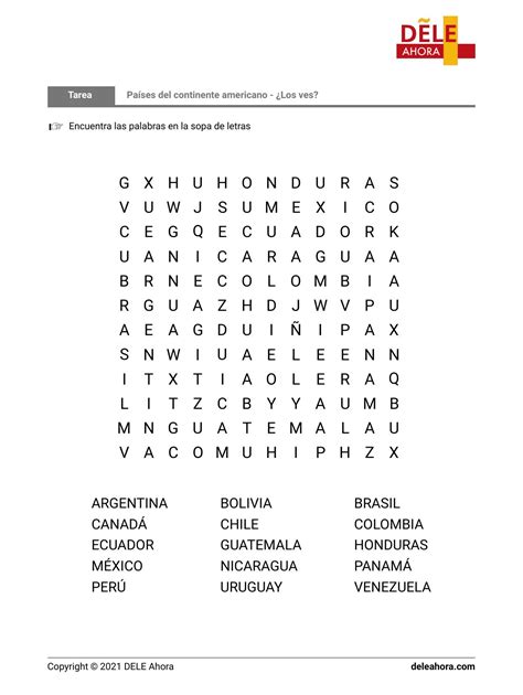 Países del continente americano Los ves Vocabulario
