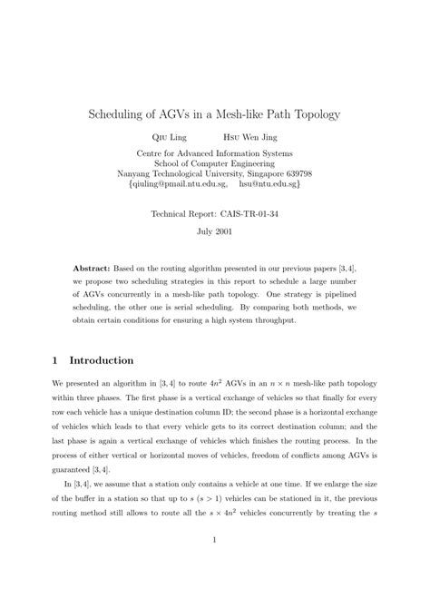 pdf continuous scheduling of agvs in a mesh like path topology