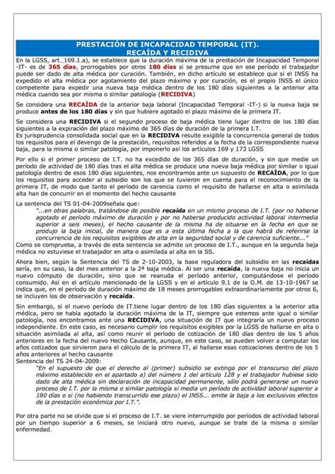 Incapacidad Temporal It Reca Da Y Recidiva Laboral Pensiones