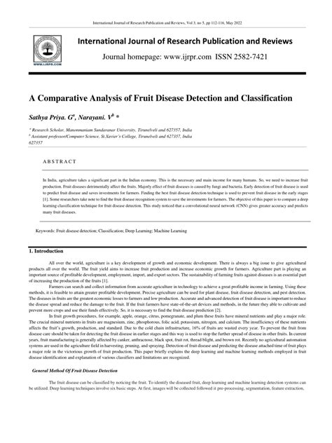 PDF A Comparative Analysis Of Fruit Disease Detection And Classification