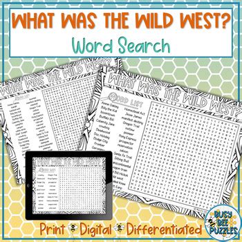 What Was The Wild West Word Search Puzzle Activity By Busy Bee Puzzles