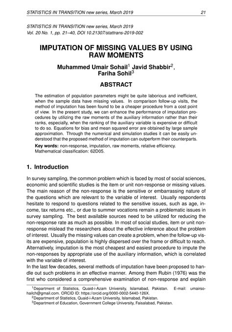 pdf imputation of missing values by using raw moments