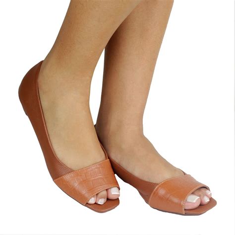 Sapato Feminino Estilo Peep Toe de Couro Legítimo ARZON