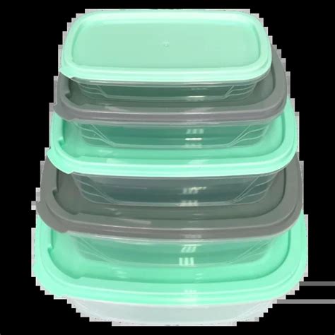 Kit 5 Potes de Plástico Transparente Retangular Tampas Cinza e Verde