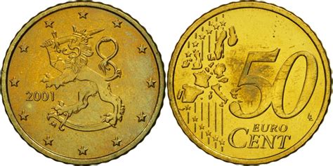 Finland 50 Euro Cent 2001 Brass KM 103 European Coins