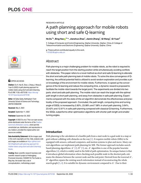 pdf a path planning approach for mobile robots using short and safe q learning
