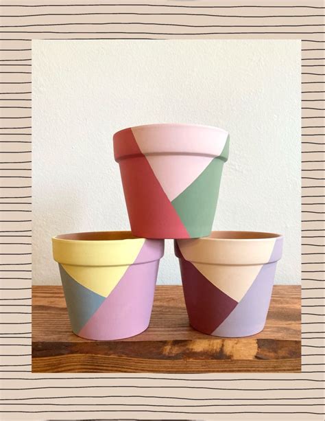 SET OF 3 Hand Painted Terracotta Pots So Modern 3 Size Options