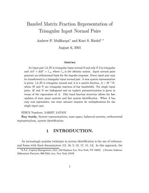 pdf banded matrix fraction representation of triangular input normal pairs