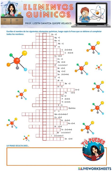 Crucigrama elementos químicos worksheet Ensino de química Tabela