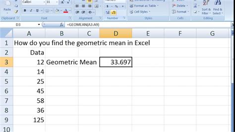 how do you find the geometric mean in excel youtube