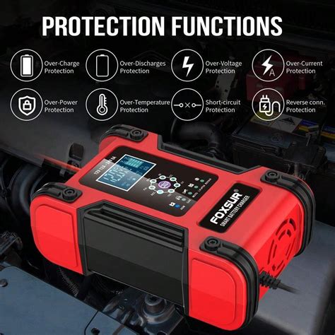 FOXSUR 12V 12A Digitale Vollautomatische Autobatterie Ladegerät mit