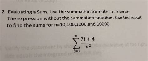 solved 2 evaluating a sum use the summation formulas to