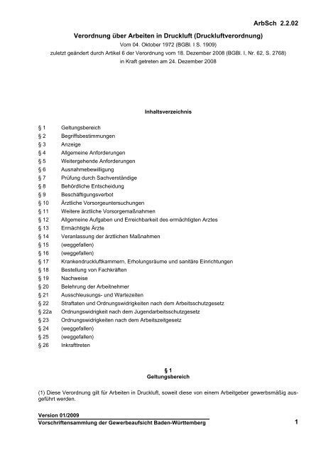 Druckluftverordnung Gewerbeaufsicht Baden Württemberg
