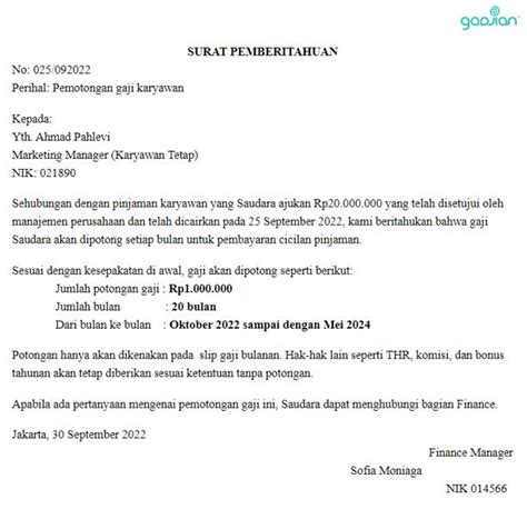 Contoh Surat Pemotongan Gaji Karyawan Top Pdf Form Surat The Best