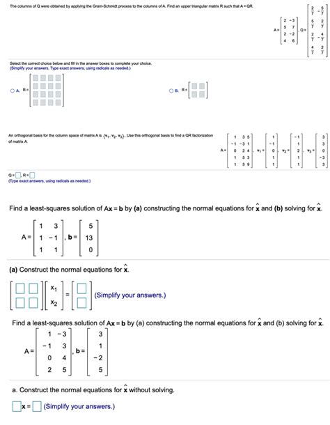 solved the columns of qwere obtained by applying the
