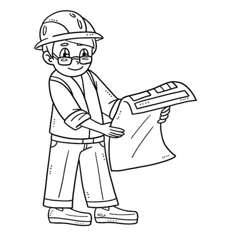 Arquitecto Con Un Plano Aislado P Gina Para Colorear Vector Premium