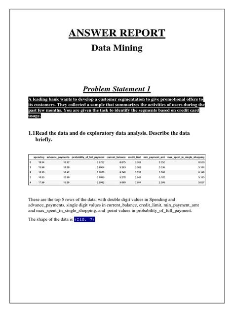 answer report data mining pdf receiver operating characteristic cluster analysis