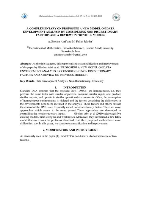 pdf a complementary on proposing a new model on data envelopment analysis by considering non