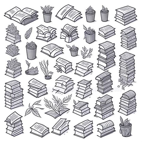 Conjunto de rabiscos de livros desenhados à mão esboço de cor preta