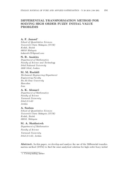 pdf differential transformation method for solving high order fuzzy initial value problems