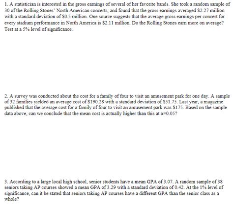 Solved 1 A Statistician Is Interested In The Gross Earnings Chegg