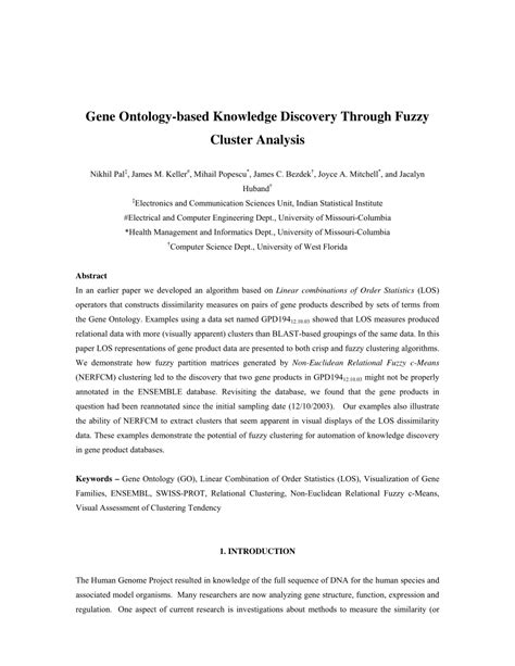 pdf gene ontology based knowledge discovery through fuzzy cluster analysis