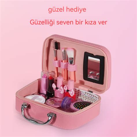 Çocuk Kozmetik Seti Prenses Makyaj Kutusu Ruj Küçük Kız Kız Oyuncak